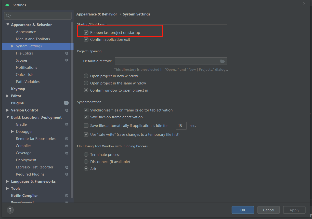 Android Studio 启动时，不默认打开上一个项目_android studio 每次打开时不默认打开上次项目-CSDN博客