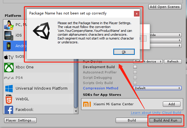 【Unity 3D】打安卓包报错：Package Name has not been set up correctly_please set the package name in the ...