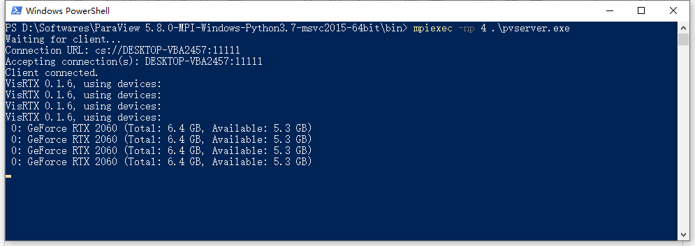 ParaView Windows命令行中运行mpirun -np 4 pvserver指令报错_paraview mpi-CSDN博客