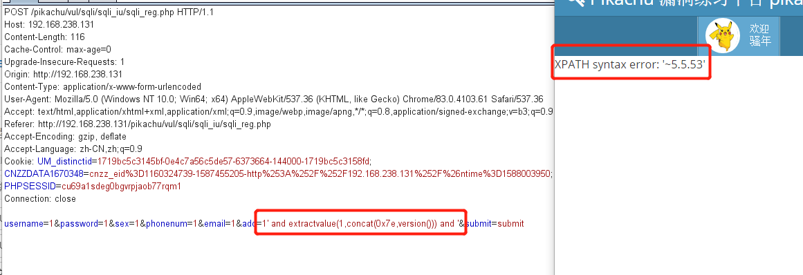 靶场pikachu系列(sql注入)_extractvalue(1,concat(char(126),md5(1836161162)))-CSDN博客