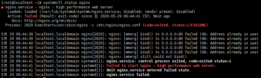 Nginx启动失败control process exited, code=exited status=1_nginx.service: control process exited ...