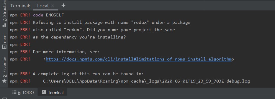 npm ERR code ENOSELF npm ERR Refusing to install package with name package under a package_npm ...