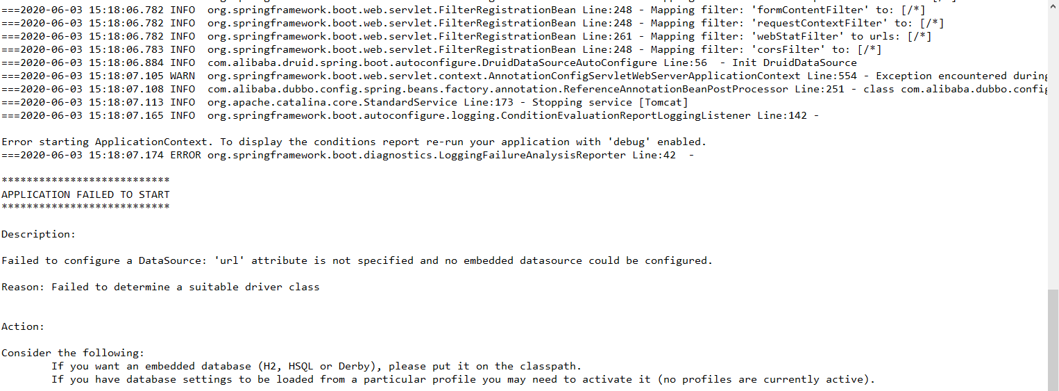 Springboot项目：failed To Configure A Datasource ‘url Attribute Is Not Specified And No Embedded