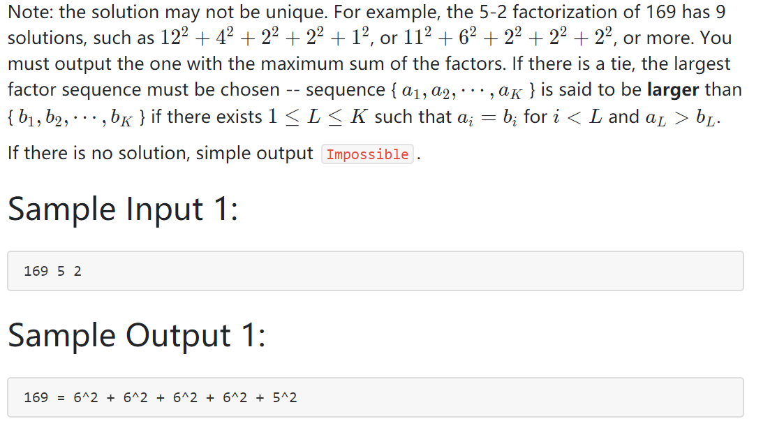 PAT甲级1103 Integer Factorization (30分) ***** 有难度 测试点2分析， 递归写的再规范点_1103 integer factorization测试点2 ...