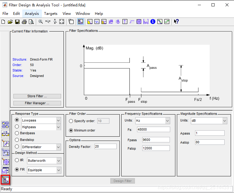 Matlab滤波器设计fdatool(filterdesigner)工具箱使用 Df2sos Csdn博客