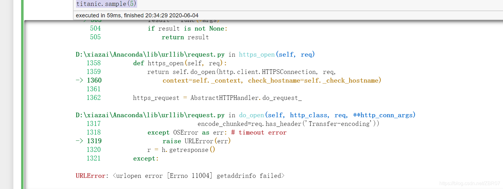 Seaborn调用load Dataset函数时出现urlerror Titanic