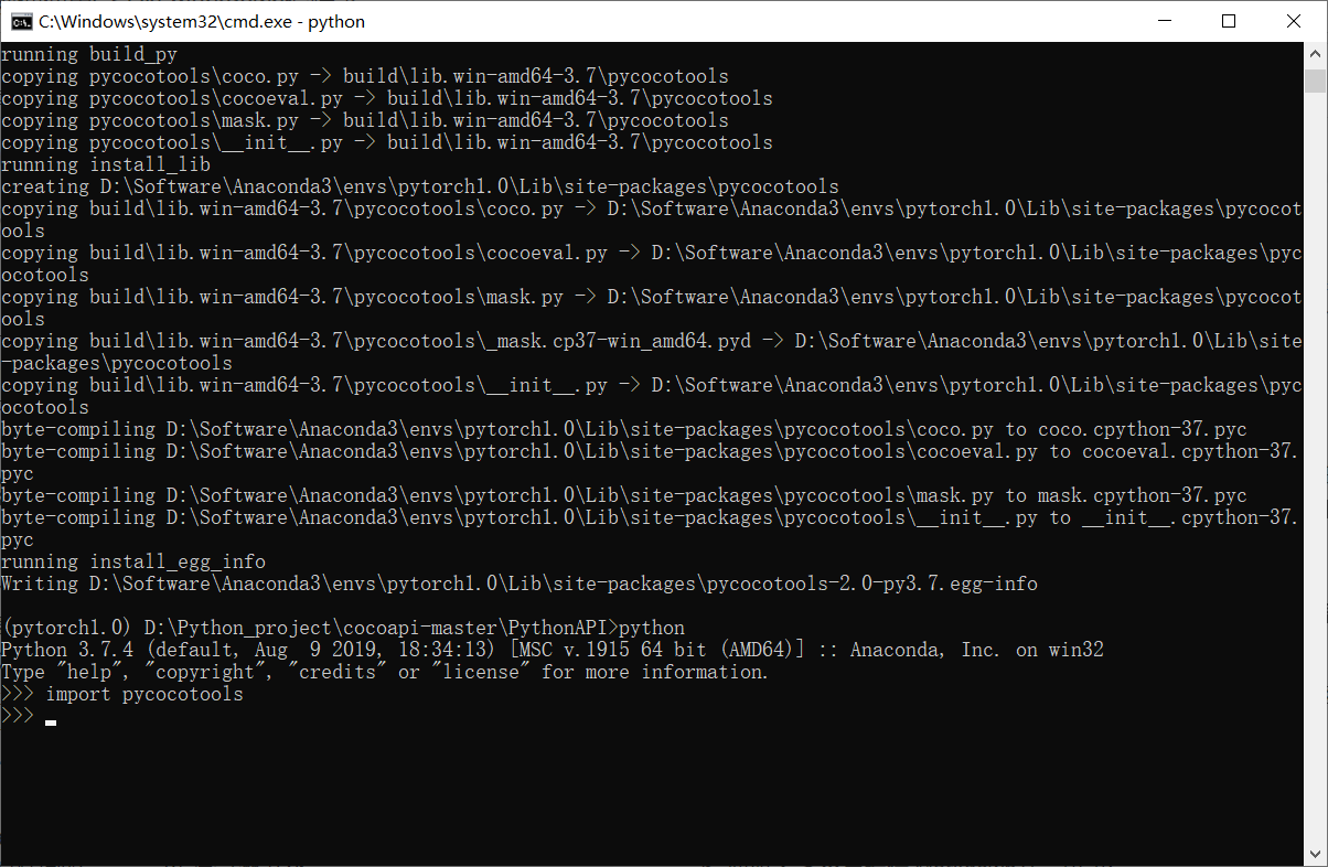 Windows10+Anaconda虚拟环境安装pycocotools超详细教程_pycocotools虚拟环境安装-CSDN博客