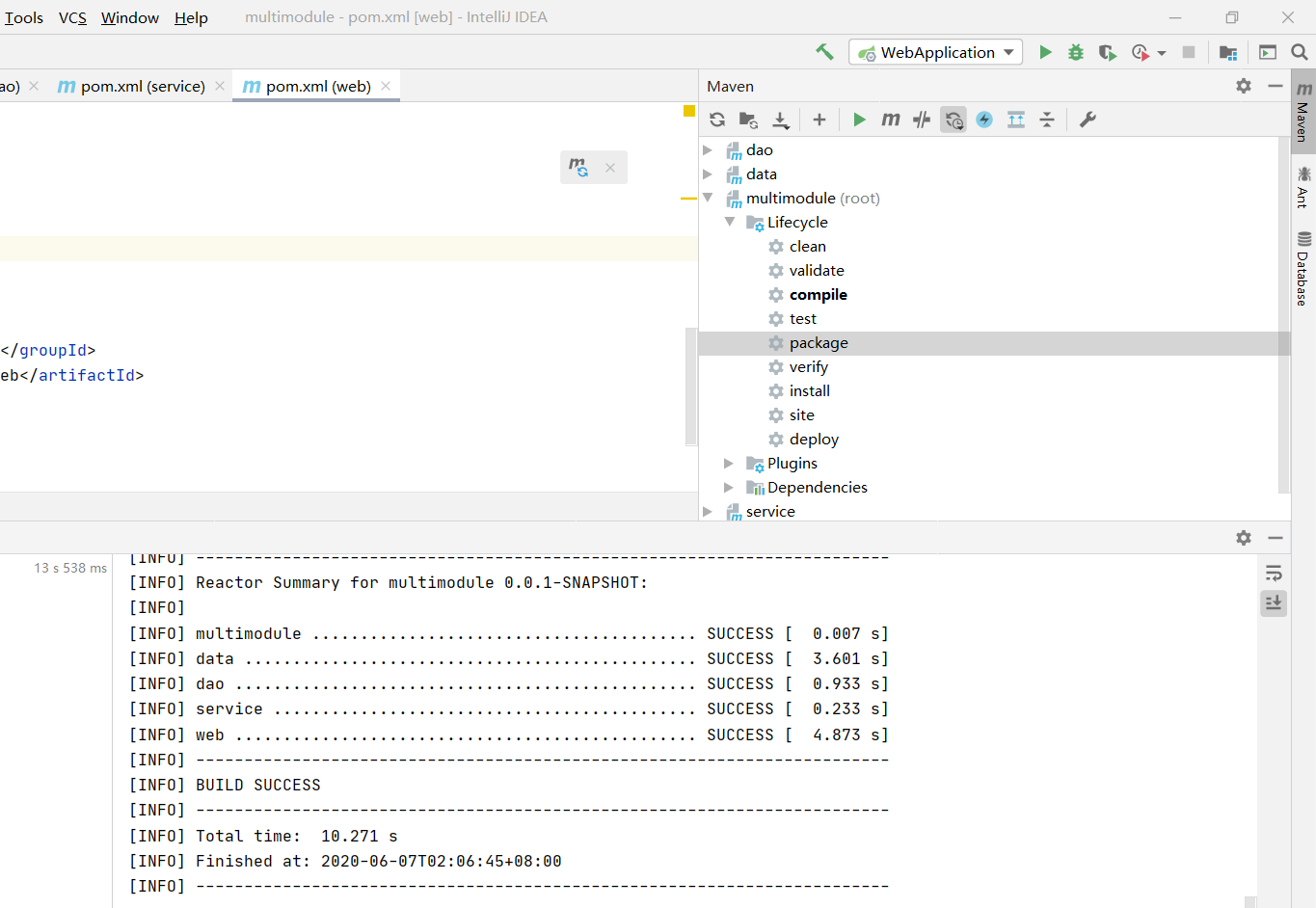 SpringBoot多模块项目搭建（Maven管理、整合MyBatis，搭建、依赖、打包）_springboot项目多个module打成一个包resource下mapper文件会合并吗-CSDN博客