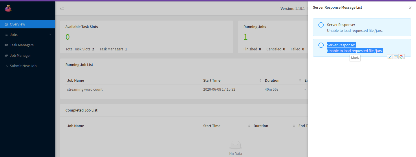 flink的web ui出现Server Response:Unable to load requested file /jars_flink unable to load requested ...