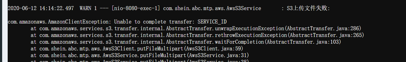 上传aws s3报错com.amazonaws.AmazonClientException: Unable to complete transfer: SERVICE_ID_亚马逊s3使用 ...