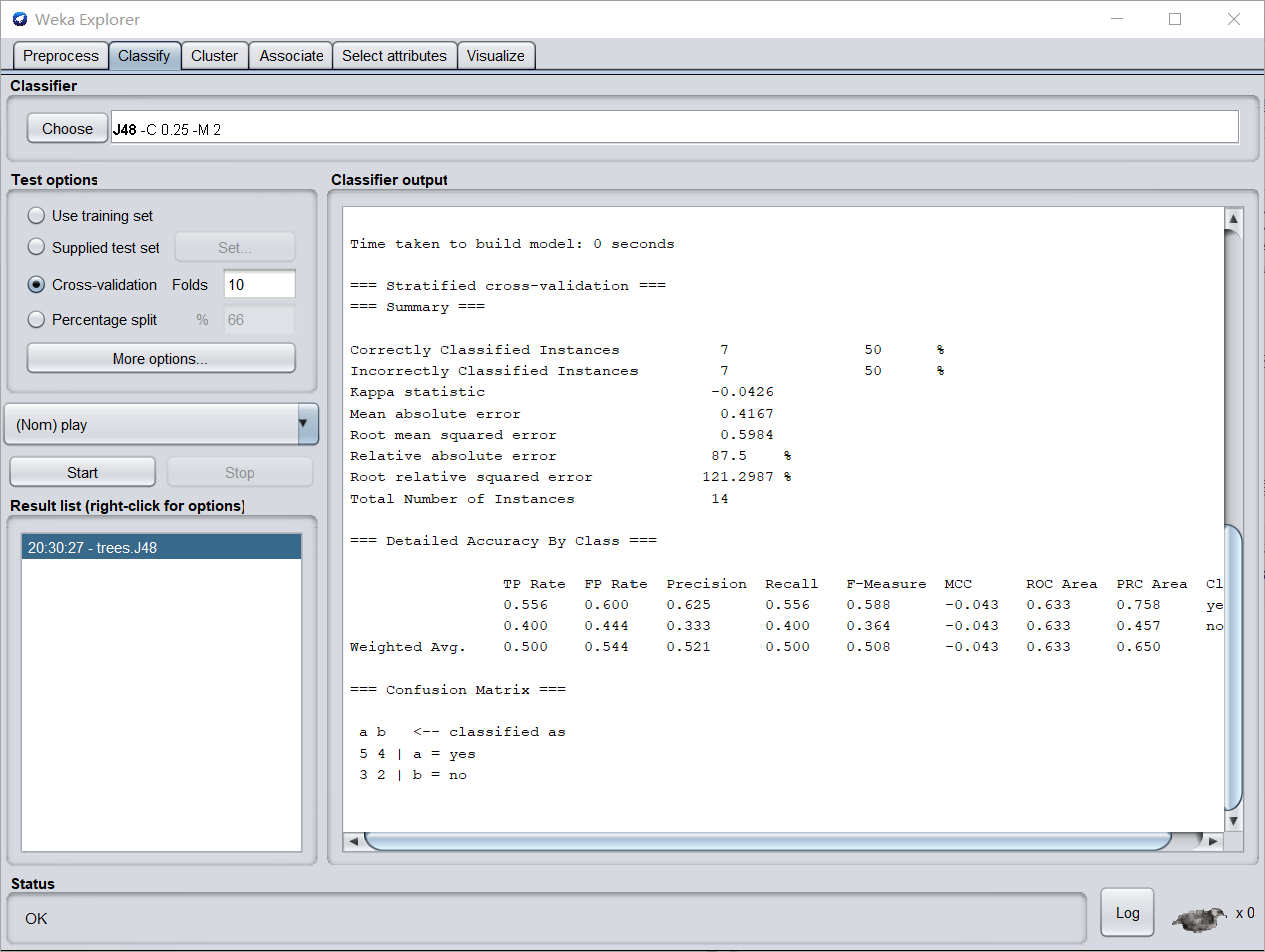 weka操作实现决策树算法中打球与天气的关系_基于weka的决策树模型预测打球与天气的关系-CSDN博客