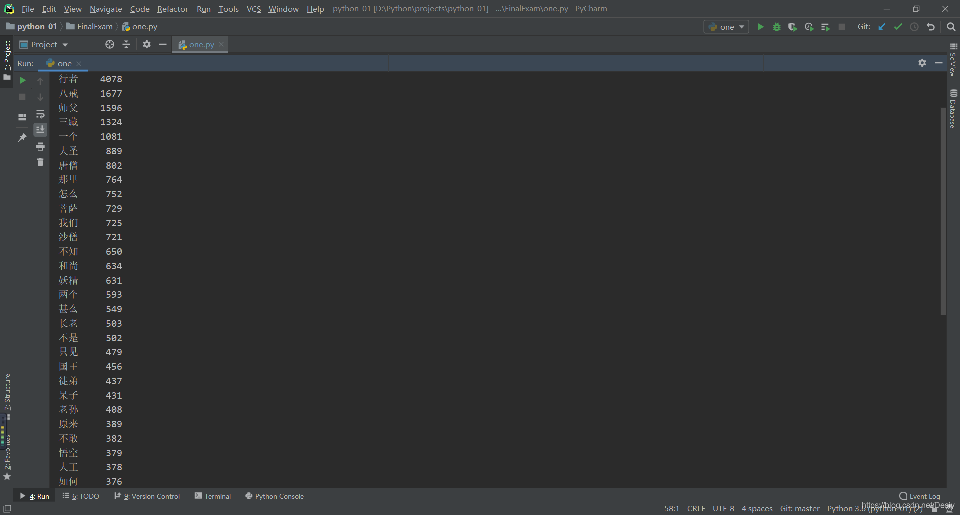 使用python相关技术实现对一本中文小说(自选)进行词频分析,字数不低于10万字,显示小说中出现率前50的中文词组,并用图表展示。自选一篇不少于 200 字的报告或文摘存放在文件 Str