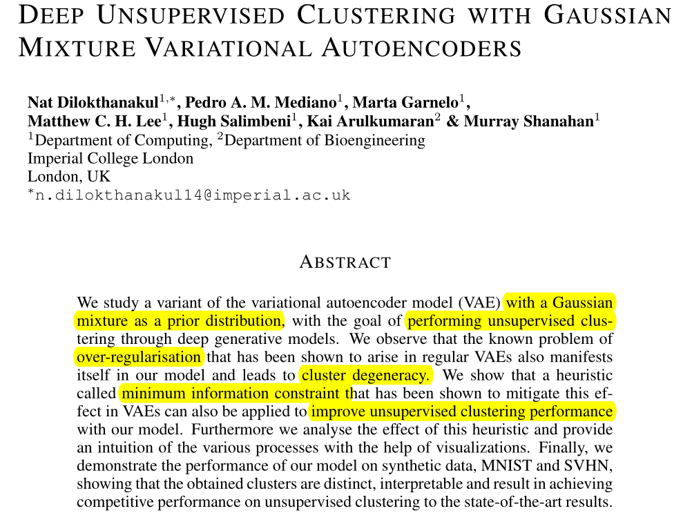 DEEP UNSUPERVISED CLUSTERING WITH GAUSSIAN MIXTURE VARIATIONAL AUTOENCODERS（GMVAE，ICLR2017）-CSDN博客