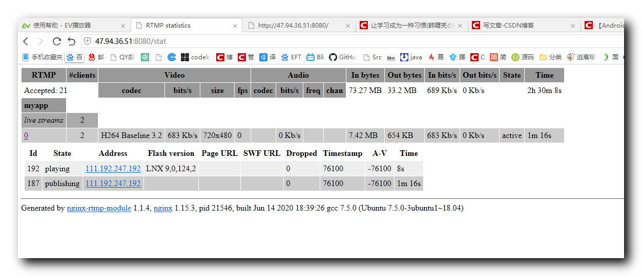 【Android RTMP】RTMP 直播推流阶段总结 ( 服务器端搭建 | Android 手机端编码推流 | 电脑端观看直播 | 服务器状态查看 )_rtmp live on-CSDN博客