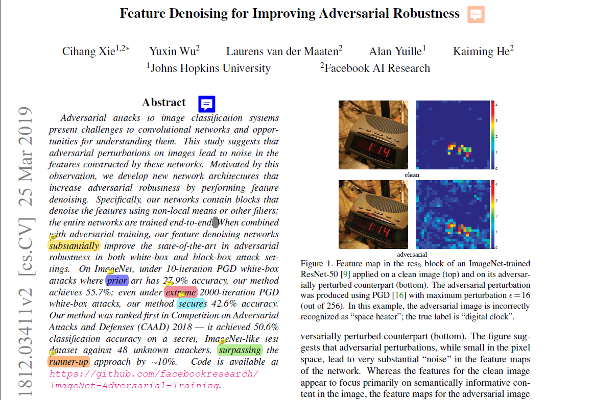 论文解读: | (CVPR2019)《Feature Denoising for Improving Adversarial Robustness》_manifold-aware ...