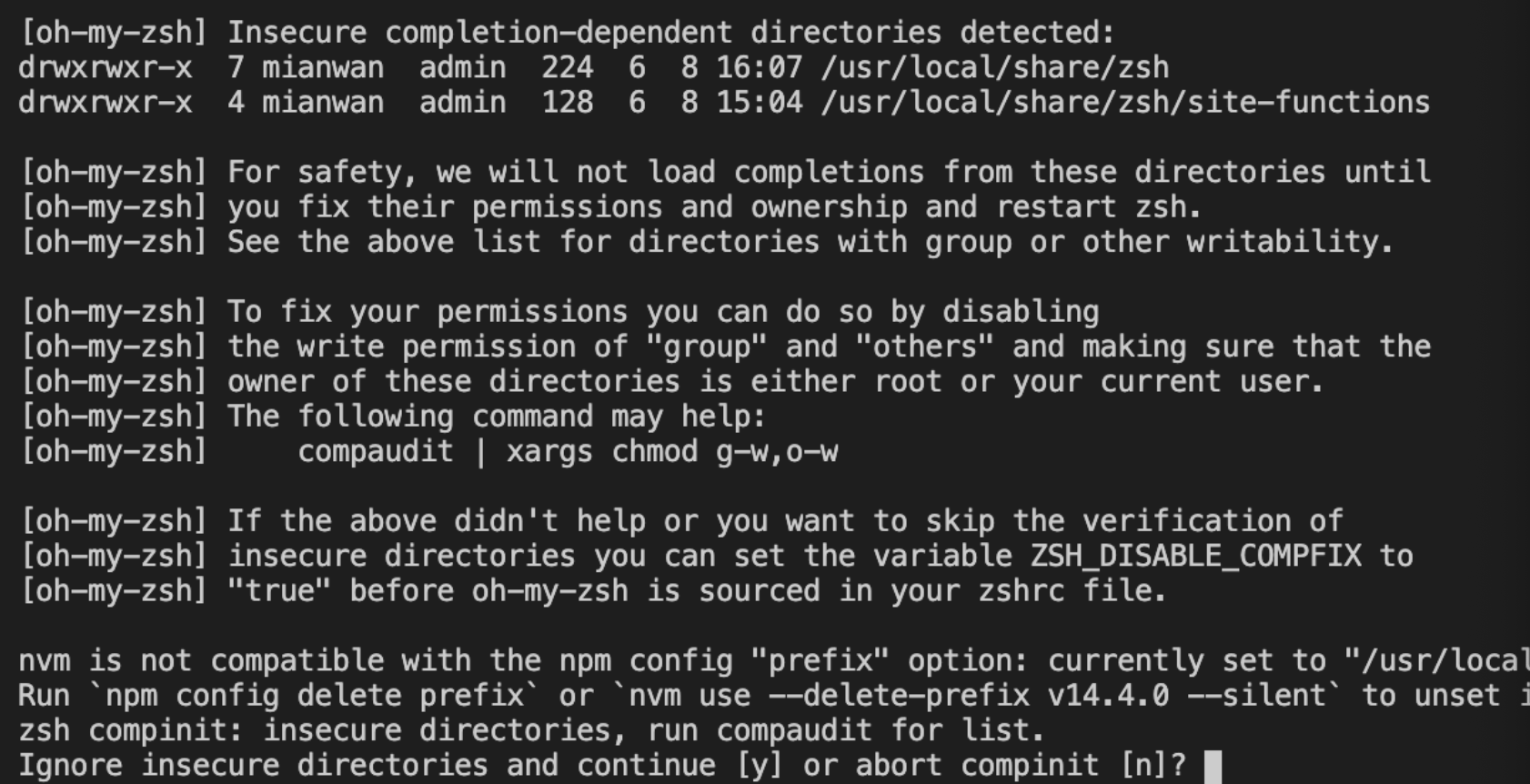 zsh 目录权限问题的解决_你不是文件“.zshrc”的所有者,因此没有权限写到该文件。-CSDN博客