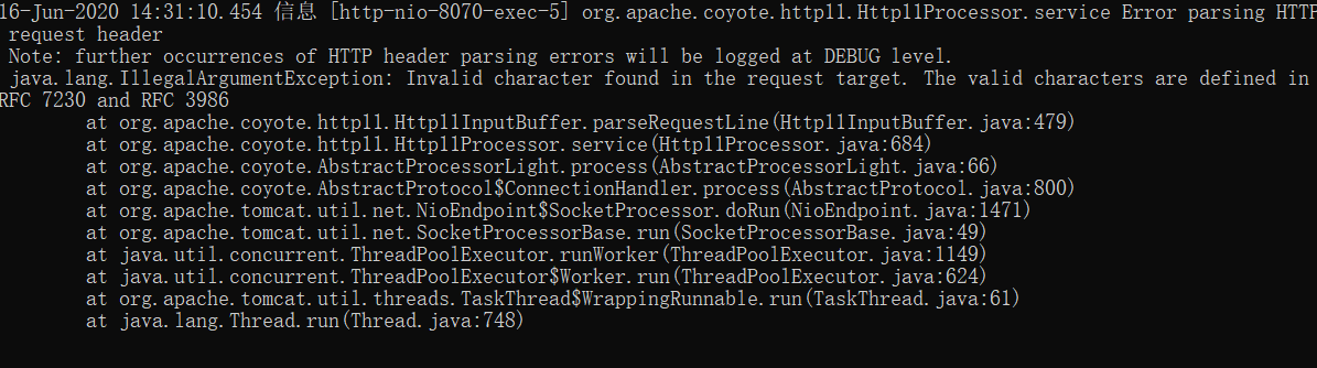 Solved tomcat RFC 7230 and RFC 3986 exception - Programmer Sought