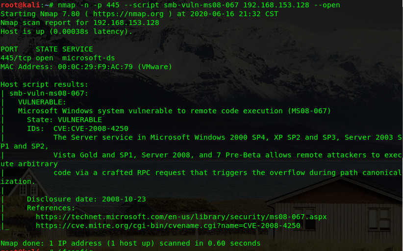 MS08-067漏洞复现实验_使用脚本smb-vuln-ms08-067.nse进行漏洞扫描,该漏洞爆发于( )年。-CSDN博客