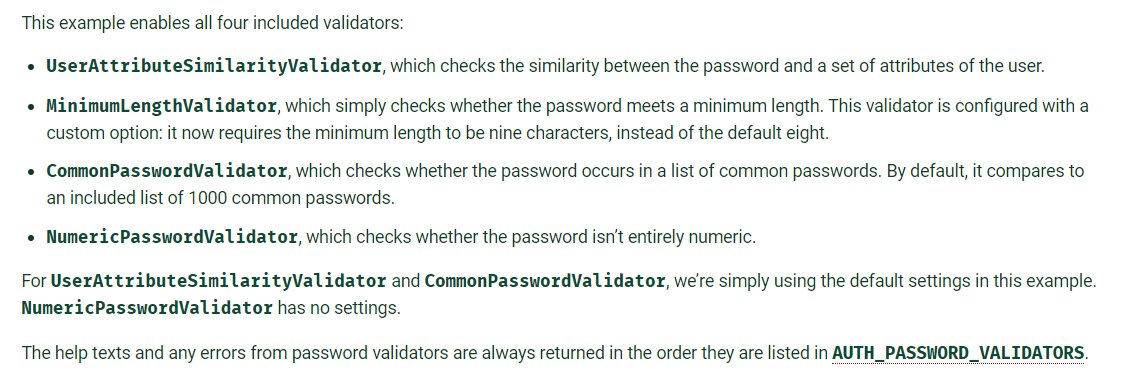 django AUTH_PASSWORD_VALIDATORS_django 检查密码复杂度-CSDN博客