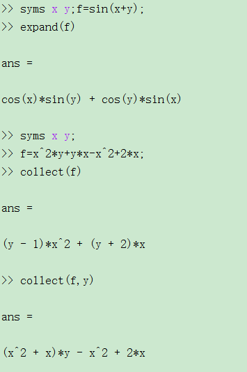 matlab常见符号运算( 因式分解、展开、合并、简化及通分等,计算导数，积分，符号求和、代数方程和微分方程求解）_matlab因式分解-CSDN博客