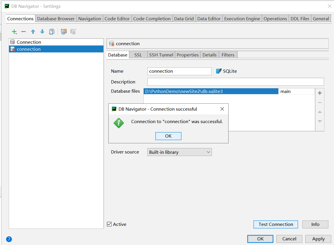 pycharm使用DB Navigator插件连接虚拟db查看db.sqlite3文件，或者用Navicat打开查看_.sqlite3什么软件打开链接-CSDN博客