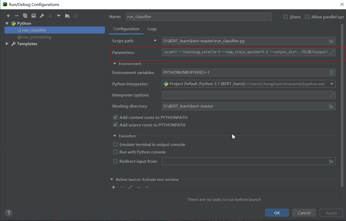 谷歌BERT模型--调试MRPC任务--使用pycharm集成环境_bert windows fatal exception: access violation-CSDN博客