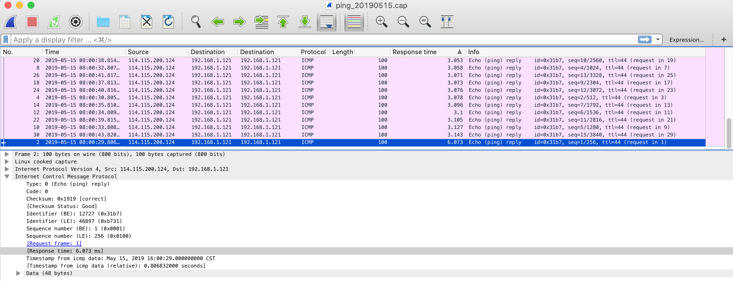 虚拟网络运维----基于wireshark报文分析快速过滤(tcp,icmp,http)报文时延_icmp response time-CSDN博客