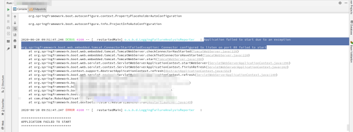 Application failed to start due to an exception org.springframework.boot.web.embedded.tomcat ...