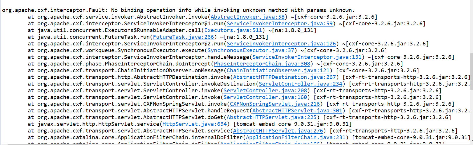 CXF调用webService接口出现： No binding operation info while invoking unknown method with params unknown ...