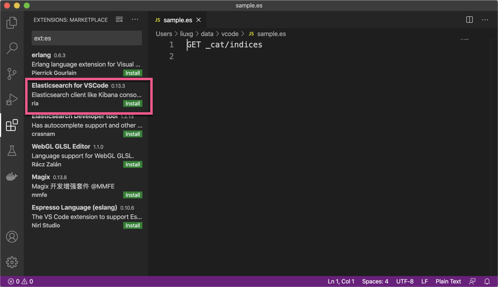 使用 Visual Studio Code 运行 Elasticsearch queries_vscode 操作elasticsearch-CSDN博客