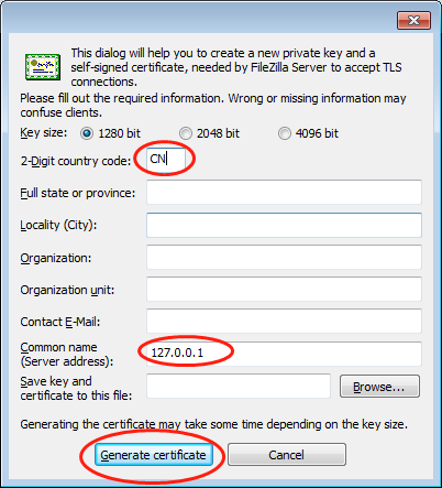 安装FileZilla Server Interface遇到的问题整理_filezilla certificate data怎么填-CSDN博客