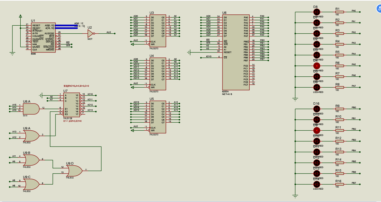 流水灯8086和8255Proteus仿真_8086 8255并行接口 实验4控制彩灯 proteus-CSDN博客