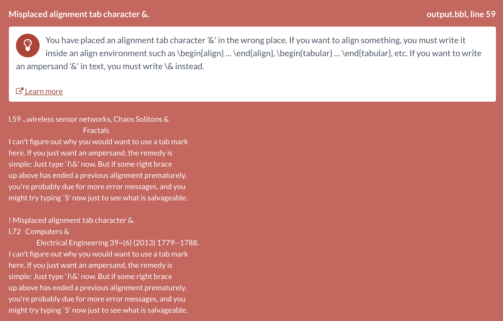 LaTeX 」写论文，参考文献编译错误，ERROR：Misplaced alignment tab character &._参考文献misplaced alignment tab ...