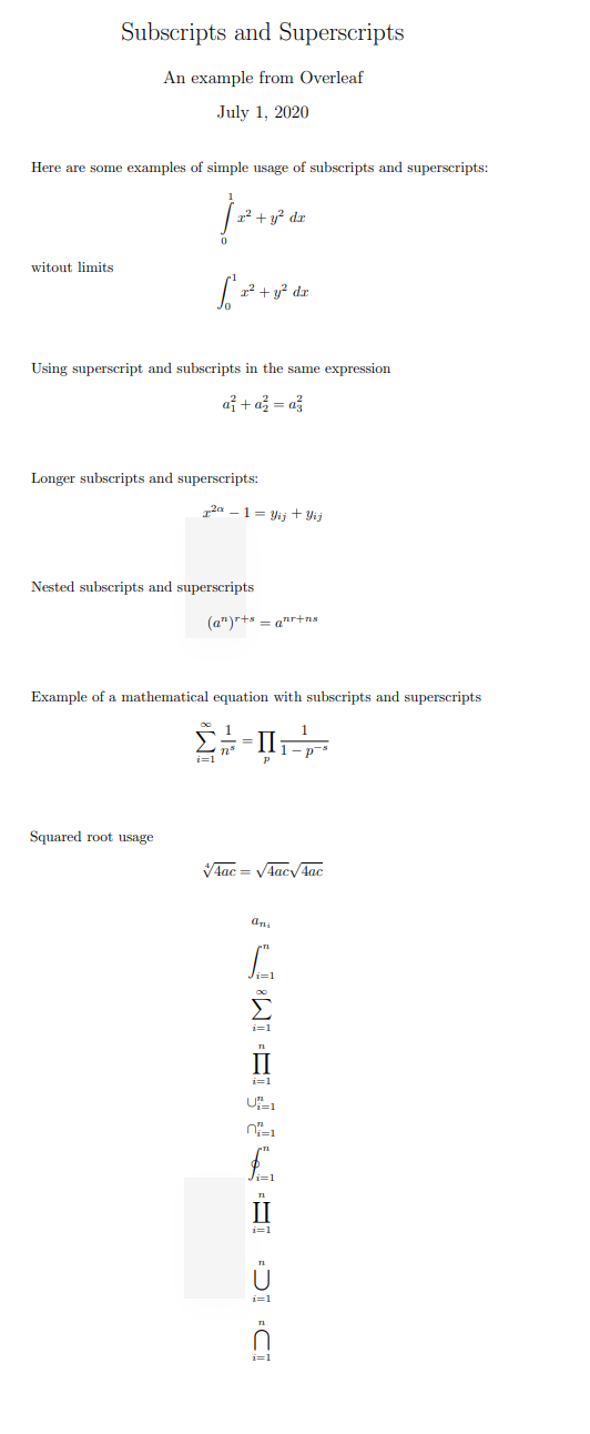 [LaTeX] 数学表达式-上标和下标_latex定积分-CSDN博客