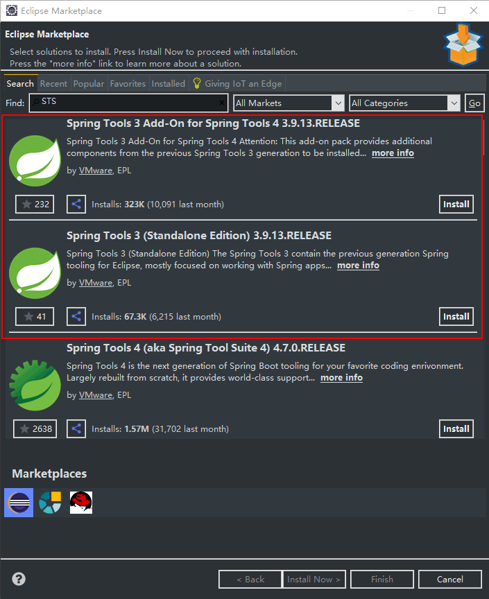 eclipse4.15/16.0通用教程 安装springsource-tool-suite；STS4没有spring；没有spring Bean configuration file ...