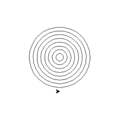 Please use turtle library function to draw a target plate with 9 concentric circles ...