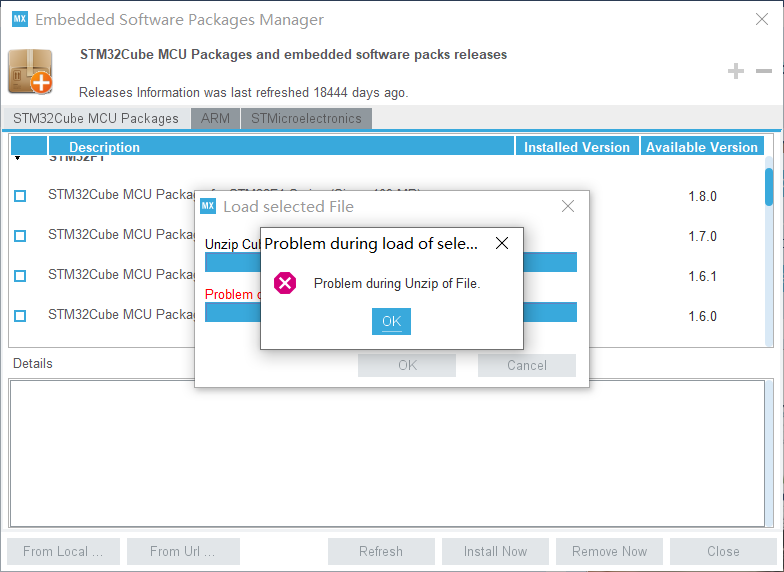 STM32CubeMX、STM32库的安装过程 及problem during Unzip of File的解决办法_problem during server connection-CSDN博客