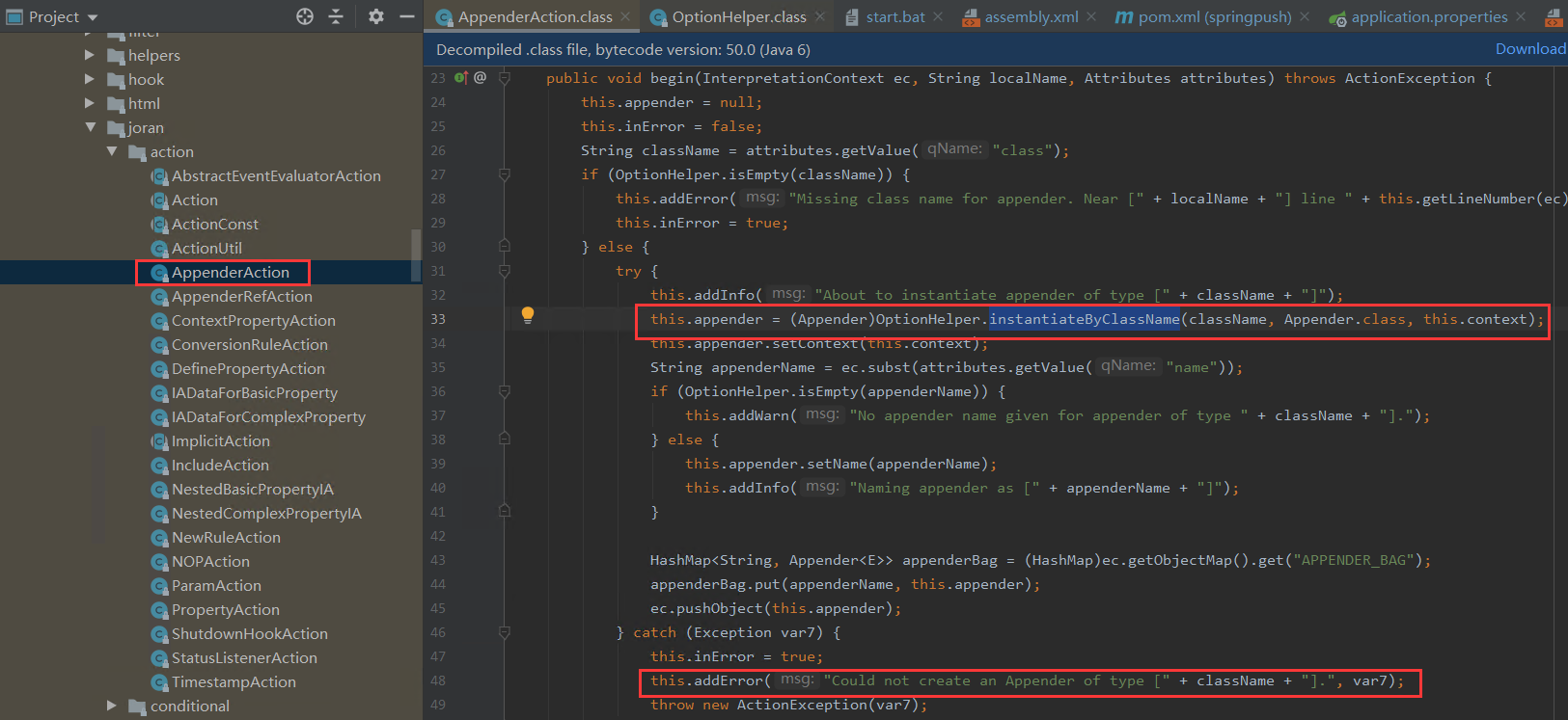 SpringBoot中Logback常用配置以及自定义输出到MySql数据库_could not create an appender of type [ch.qos.logba-CSDN博客