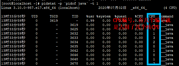 查看linux进程绑定cpu_pidstat -p `pidof 进程名` -t 1-CSDN博客