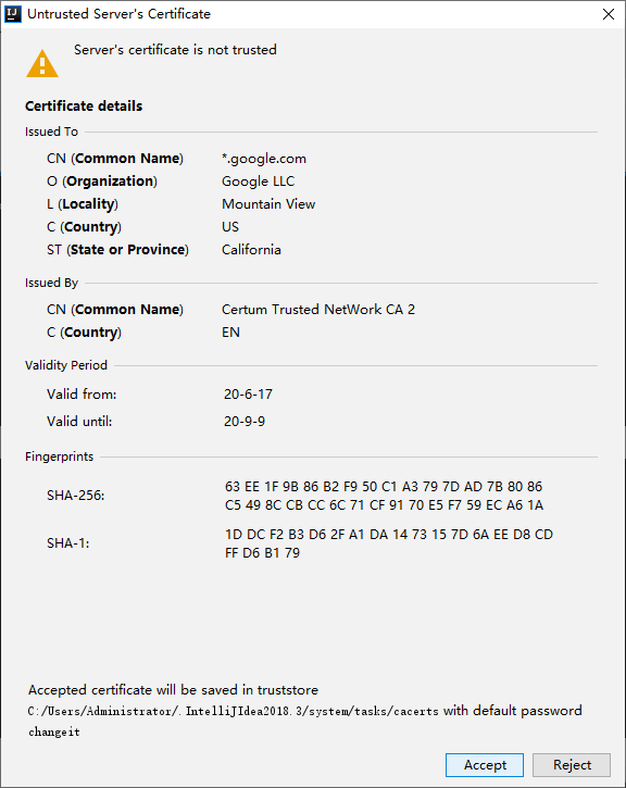 IDEA：Server‘s certificate is not trusted（服务器的证书不受信任）_ideaserver's certificate is not trusted-CSDN博客