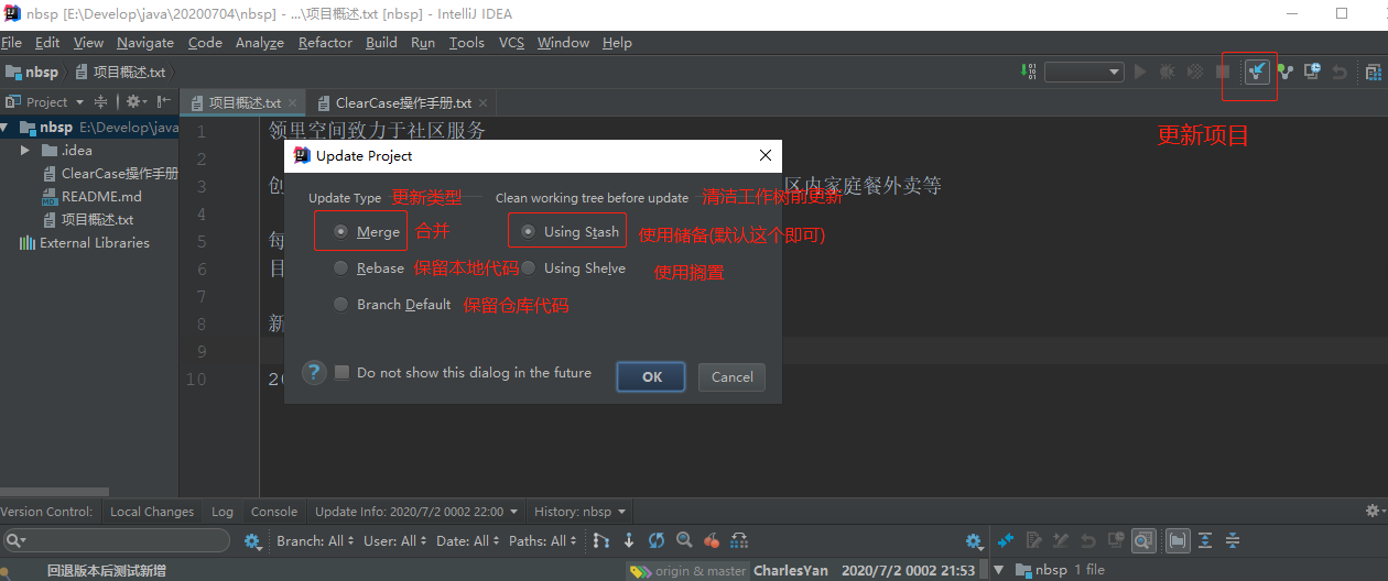 Git之idea集成git更新项目update Type选项解释 Csdn博客