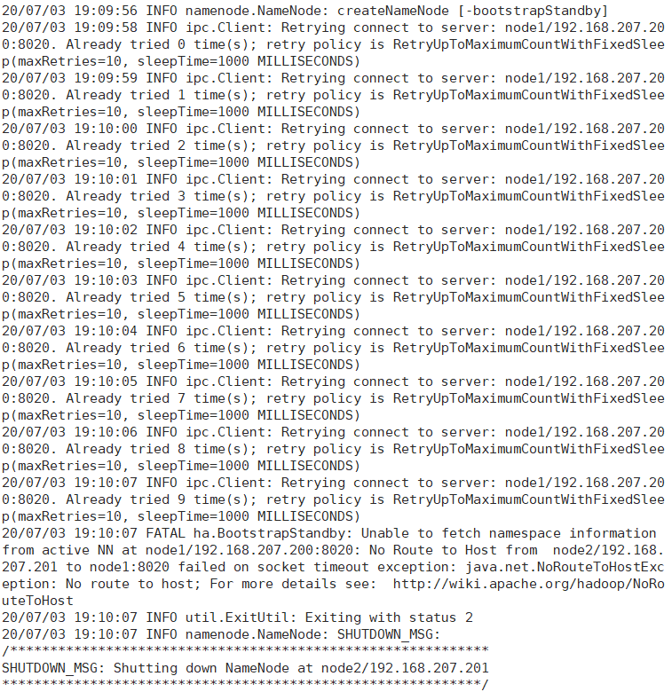 Hadoop cluster execute hdfs namenode -bootstrapStandby error - Programmer Sought