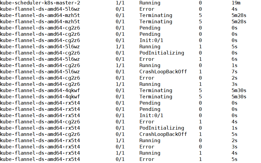k8s高可用集群 kube-flannel报错，从running-error-CrashLoopBackOff。node“k8s-master-1“podcidr not assigned ...
