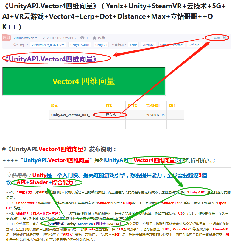 《UnityAPI.Vector4四维向量》（Yanlz+Unity+SteamVR+云技术+5G+AI+VR云游戏+Vector4+Lerp+Dot+Distance+Max+立钻哥哥 ...