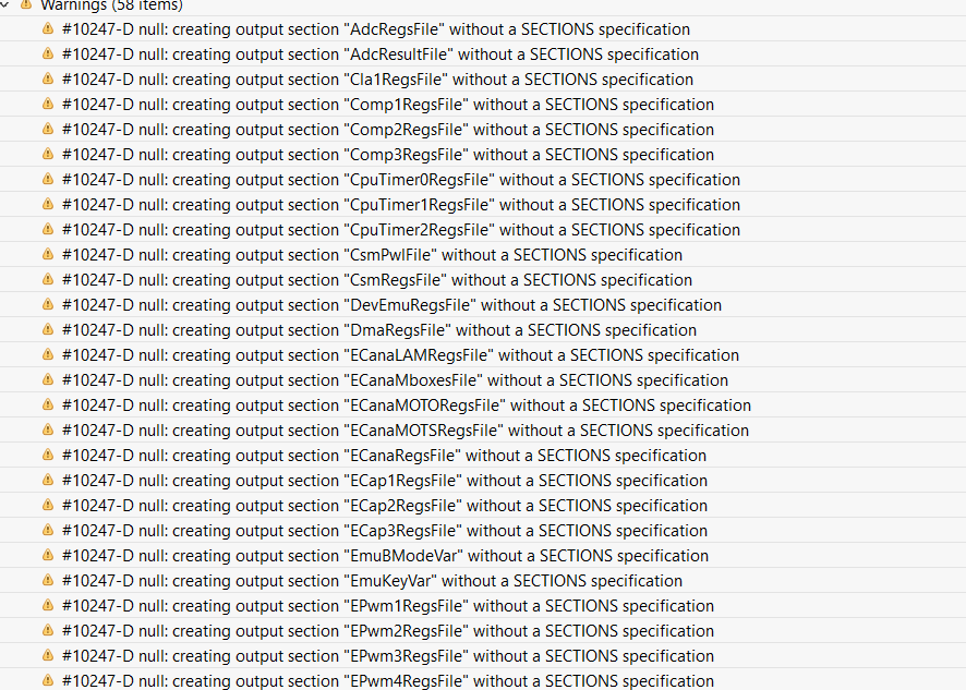 DSP F28069 build 出现warning ： creating output section “xxxx“ without a SECTIONS_creating output ...