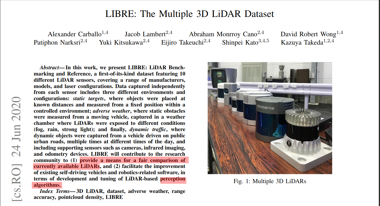 论文《LIBRE: The Multiple 3D LiDAR Dataset》笔记_名古屋大学和tieriv 激光雷达测试-CSDN博客