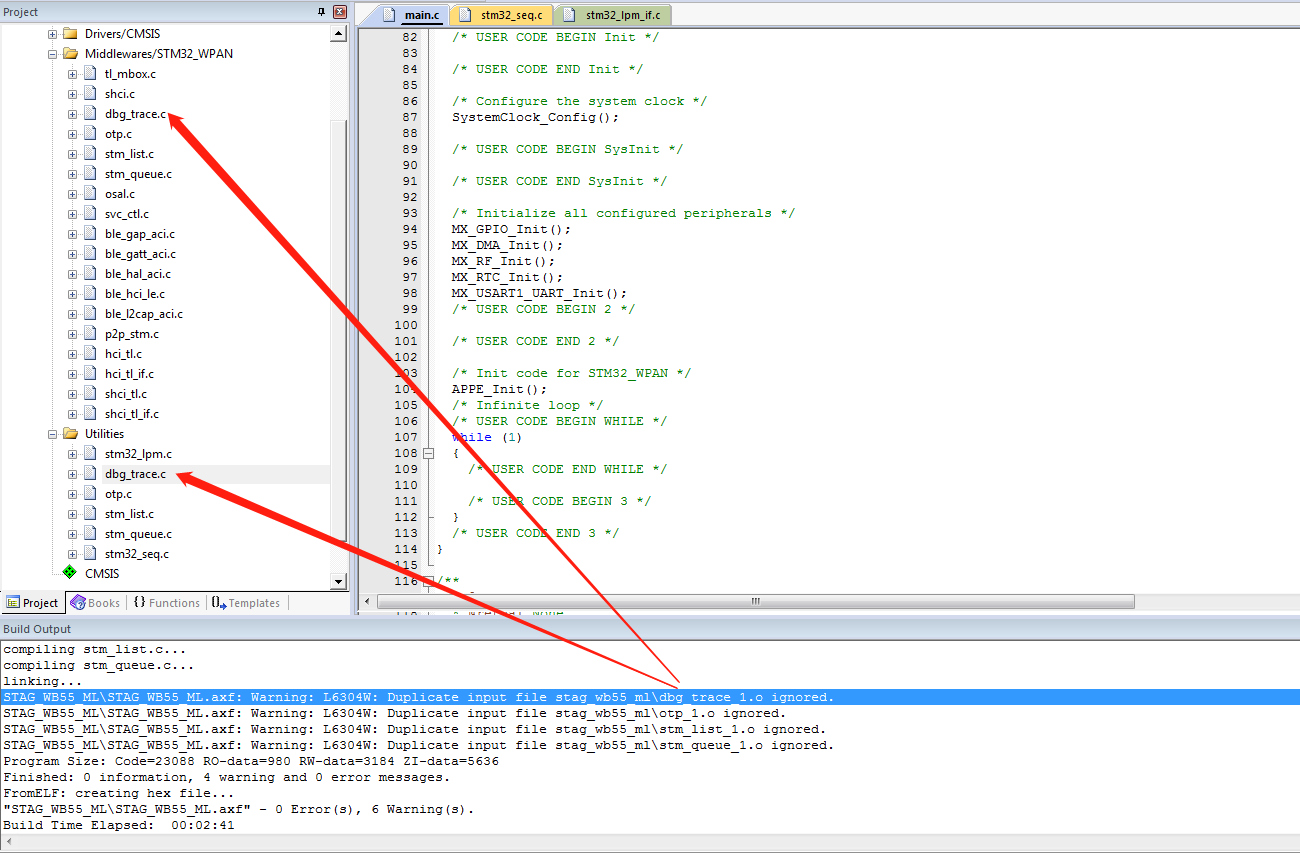 Keil警告 Xxxaxf Warning L6304w Duplicate Input File Stagwb55mldbg 