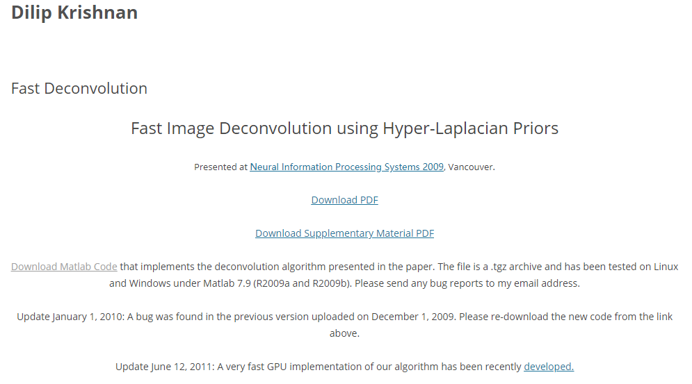 Fast Image Deconvolution using Hyper-Laplacian Priors-文章和代码下载网址-CSDN博客