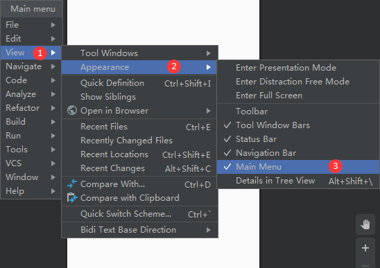 Android Studio主菜单（Main Menu）消失后，恢复显示_android studio main menu-CSDN博客