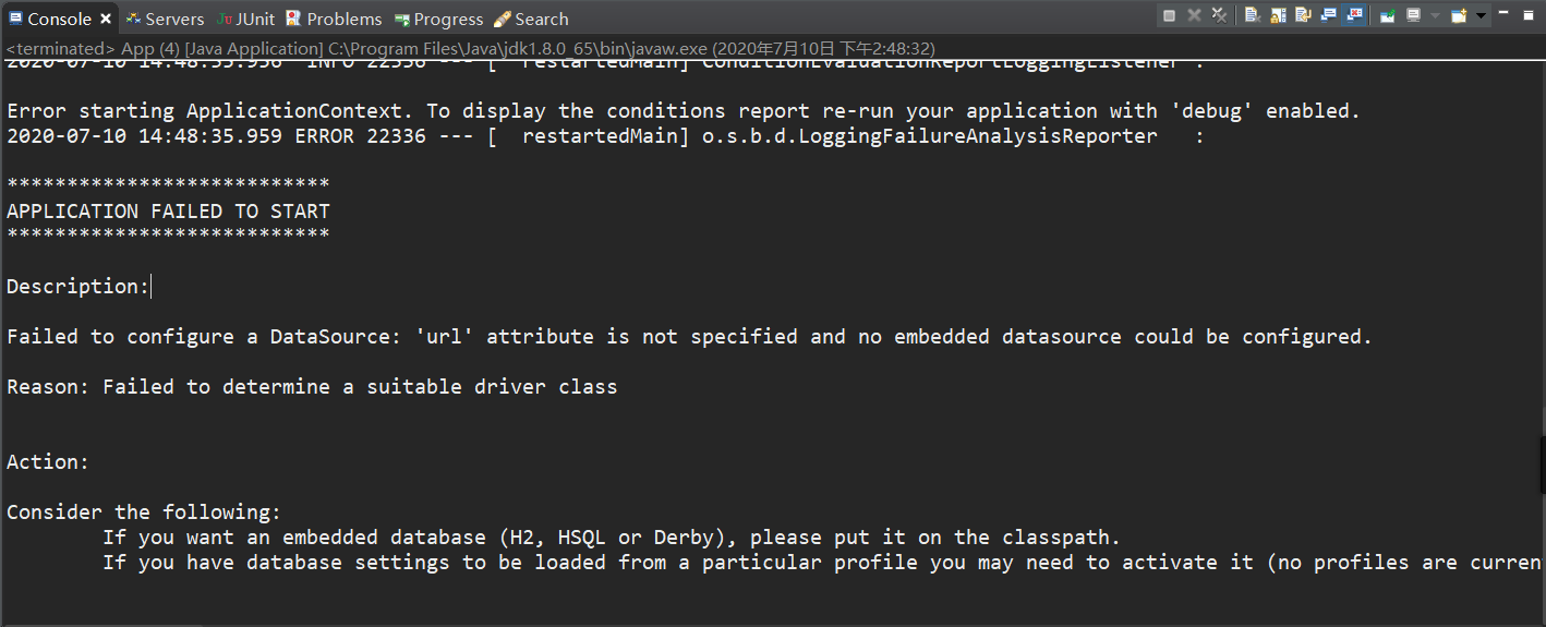 Spring Boot启动报错 Reason Failed To Determine A Suitable Driver Class Csdn博客